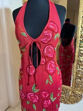 Attitudes by Debra | Dresses | Red Floral Intercut Hand Beaded ...